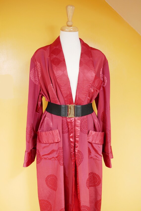 Red Chinese Brocade Smoking Jacket Mens Robe - Gem