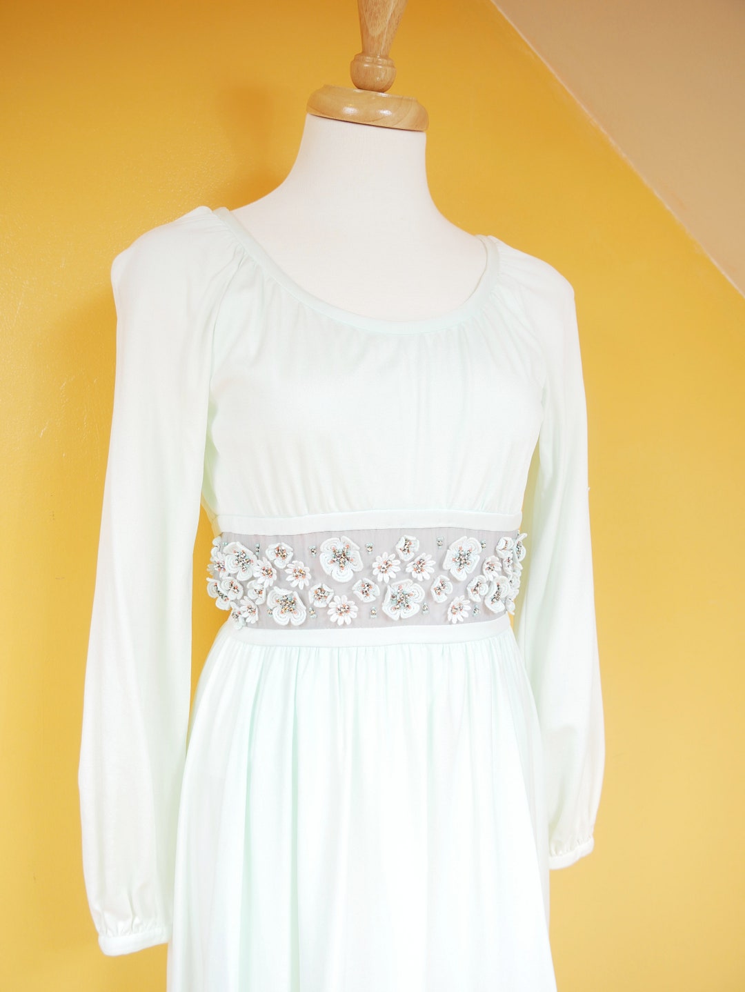Pale Blue Crystal Embellished Sheer Midriff Maxi Gown - Etsy