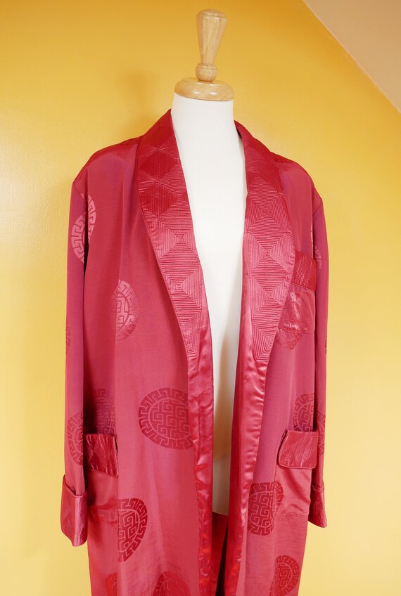 Red Chinese Brocade Smoking Jacket Mens Robe - Gem