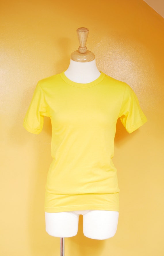 Vintage 1980s Blank Sunshine Yellow Ringer T-Shirt - Gem