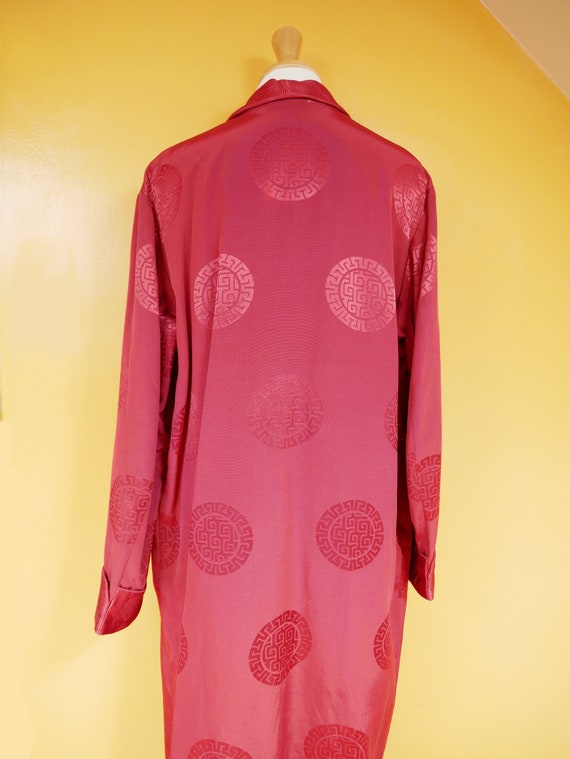 Red Chinese Brocade Smoking Jacket Mens Robe - Gem