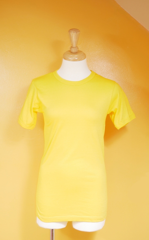 Vintage 1980s Blank Sunshine Yellow Ringer T-Shirt - Gem