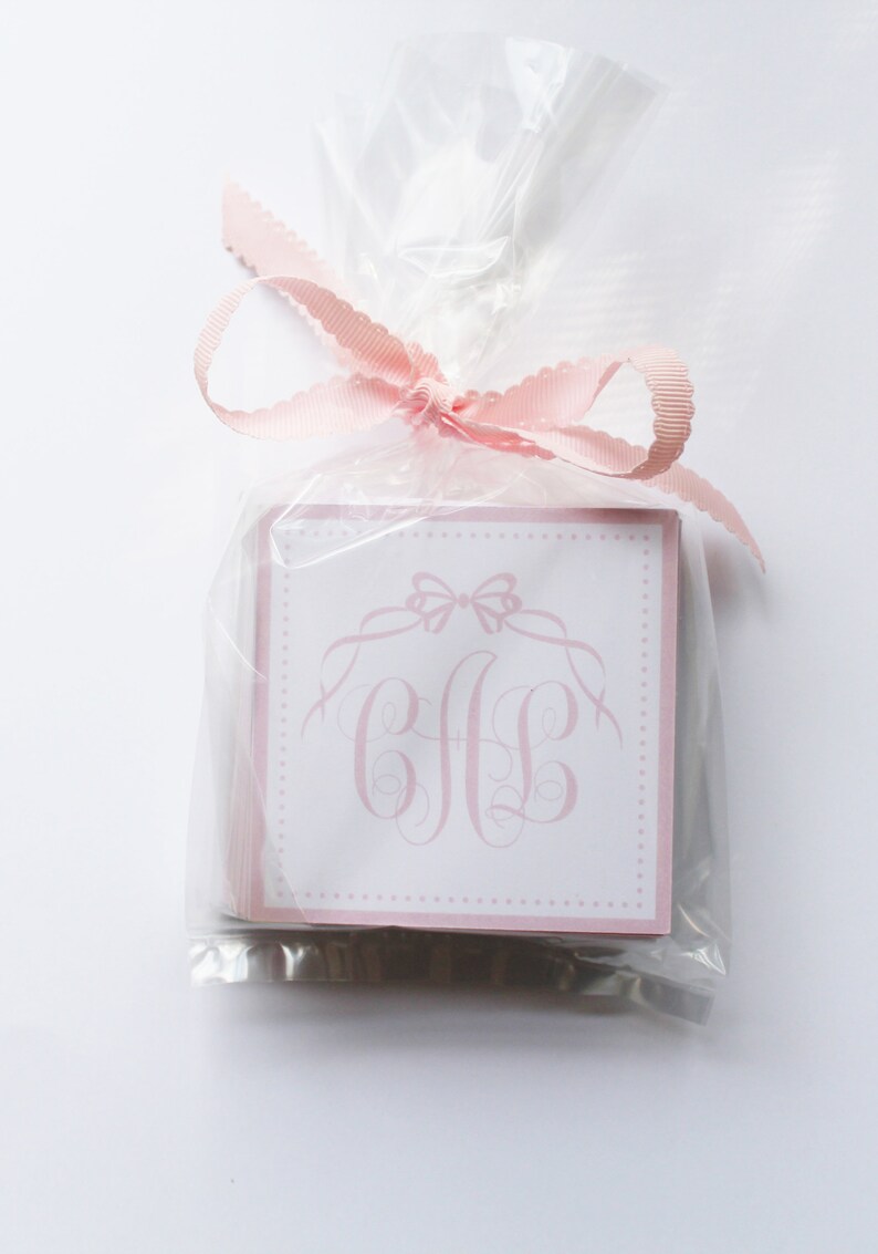 Monogram Pink Bow Enclosure Cards for Girls | Etsy