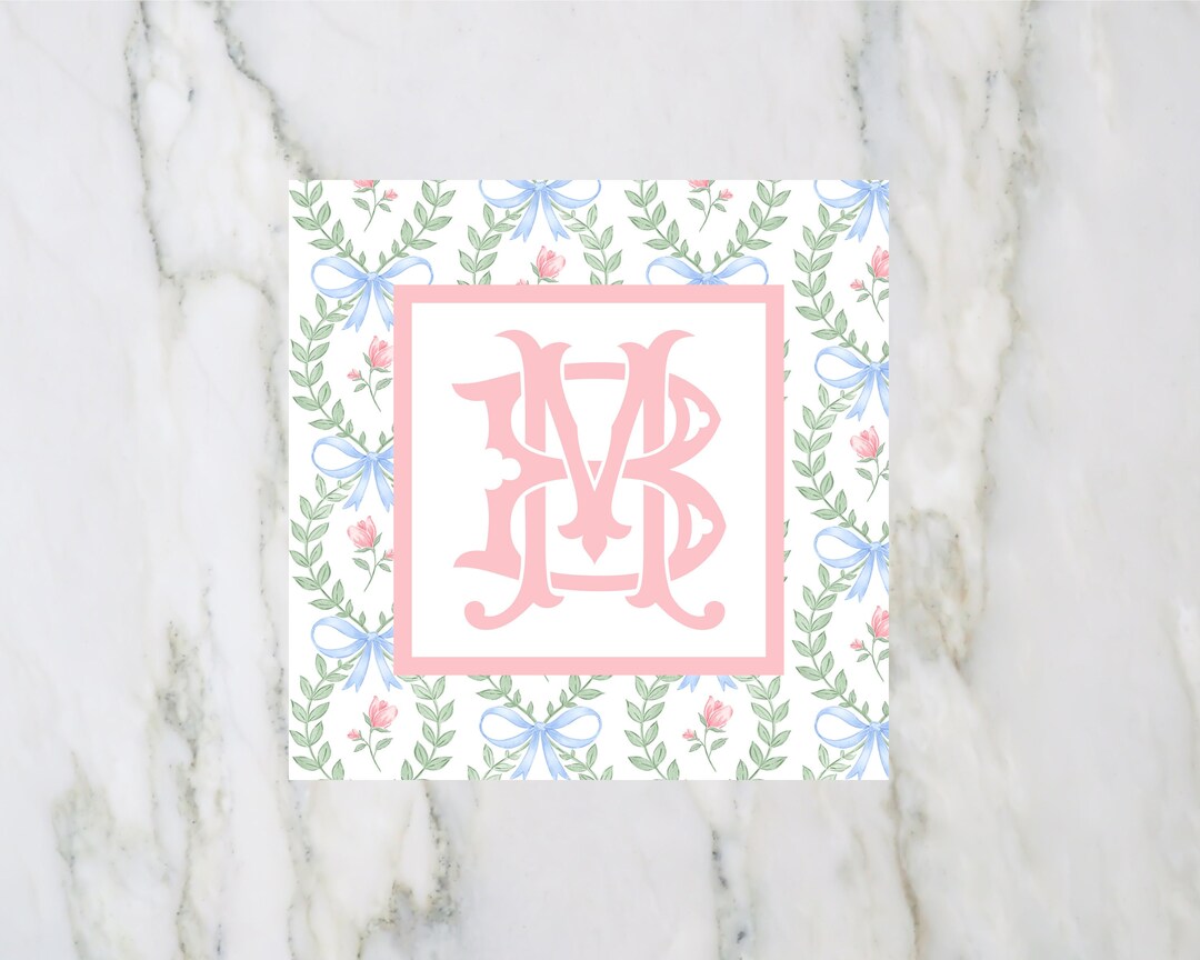 Bow Wth Greenery Monogram Enclosure Card - Etsy