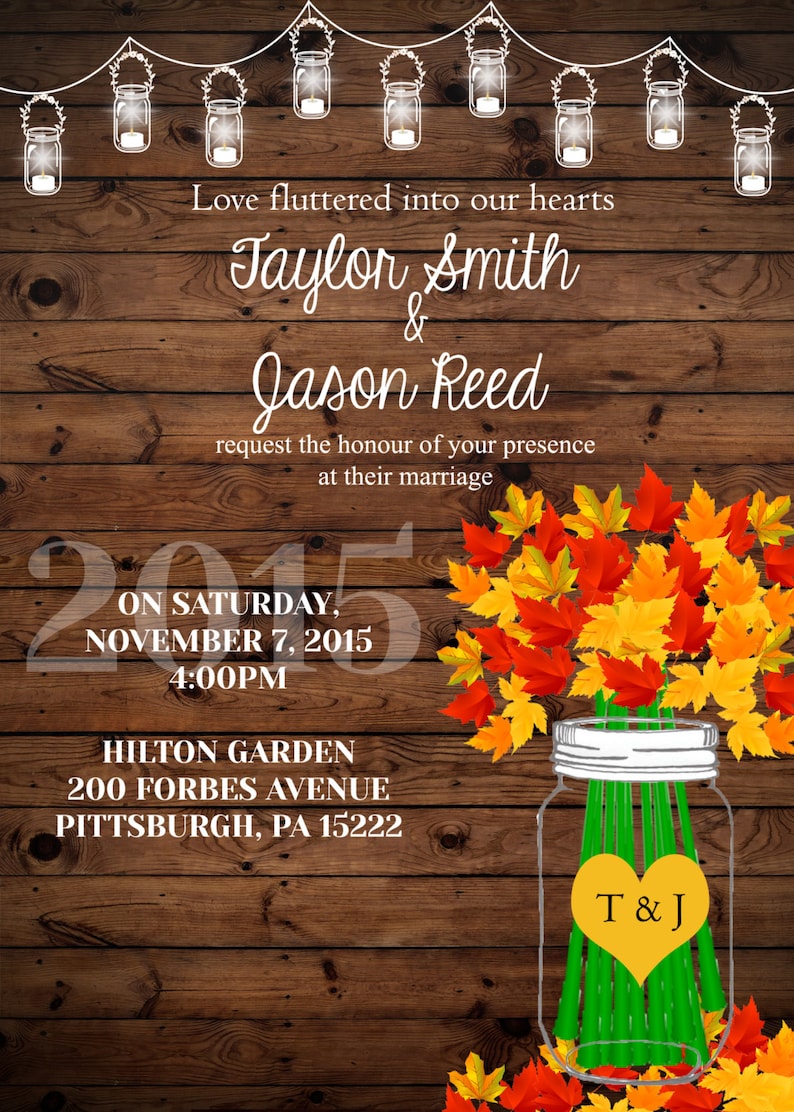 Fall Wedding Invitation, Fall Leaves Wedding Invitation, Wedding ...