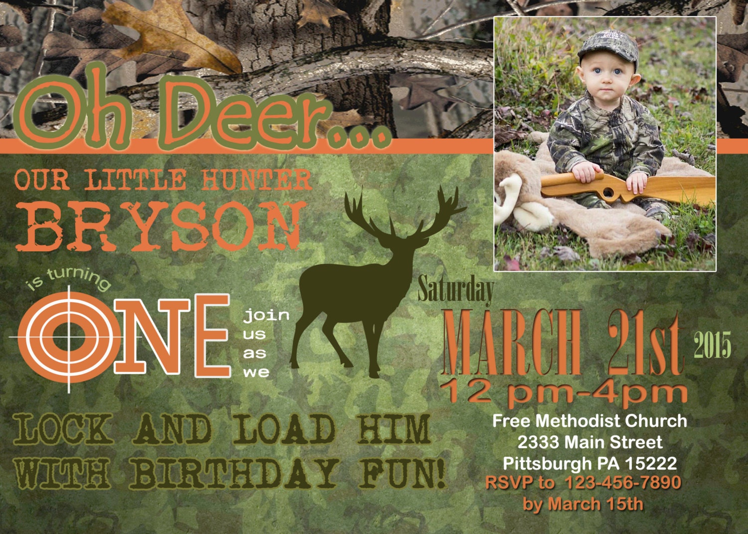 Deer Hunting Theme Birthday Invitation Camo Digital Printable File - Etsy
