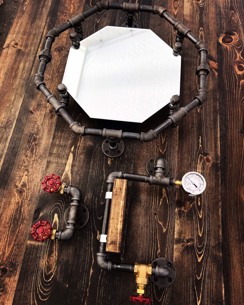 22 octagon industrial steampunk pipe mirror/steampunk | Etsy