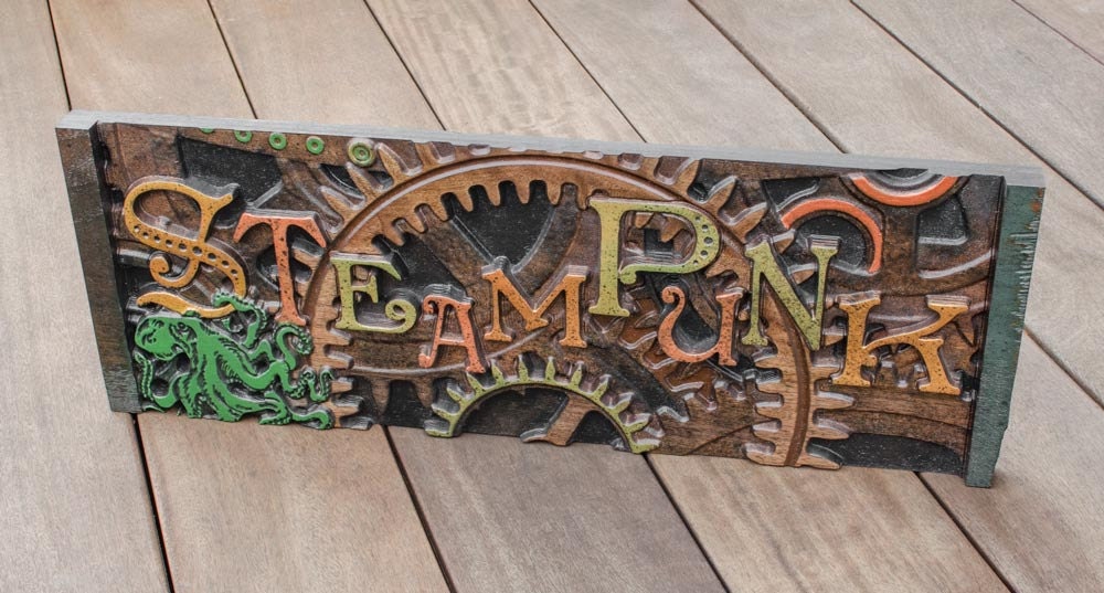 Carved Steampunk Sign in Walnut - Etsy