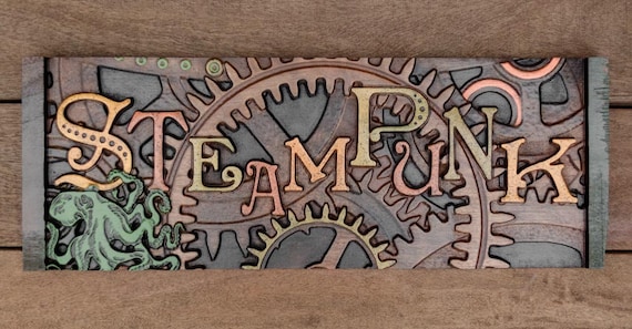 Carved Steampunk Sign in Walnut - Etsy