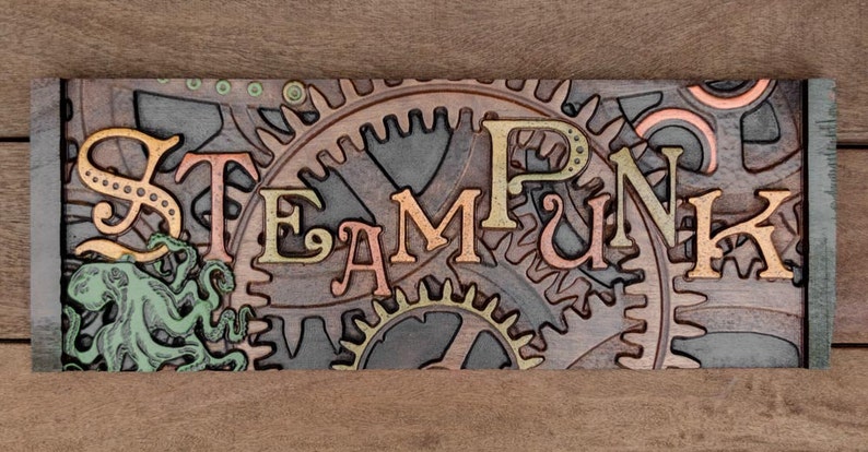 Carved Steampunk Sign in Walnut - Etsy