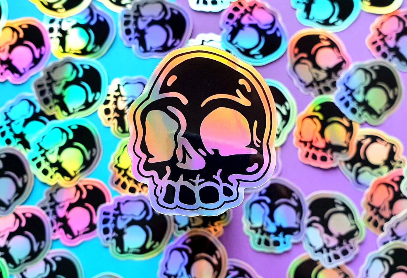 Holo Skull Sticker Glossy Stickers Die Cut Stickers | Etsy