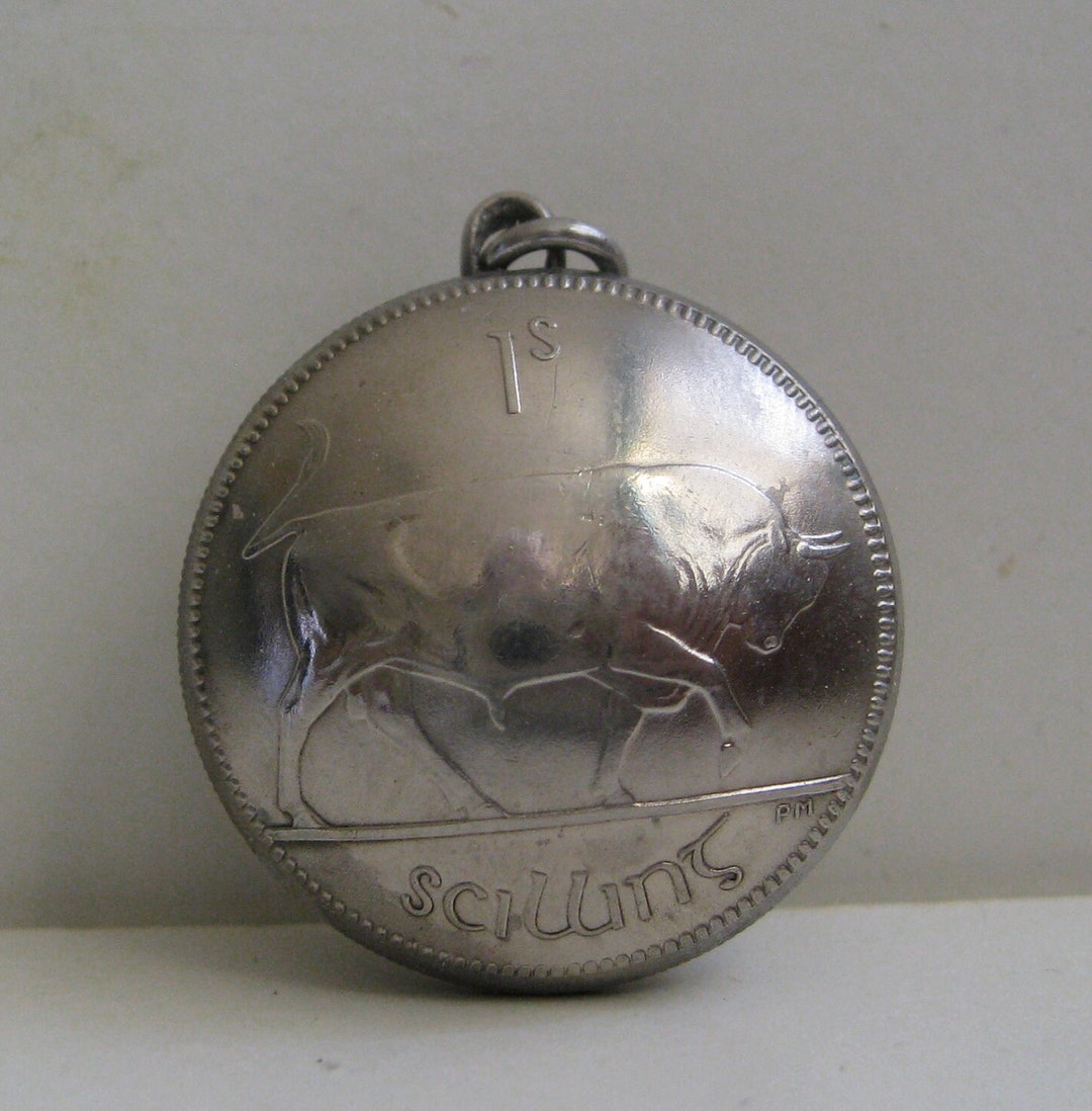 Vintage Irish Bull Shilling Domed Coin Pendant / Keepsake / Charm ...