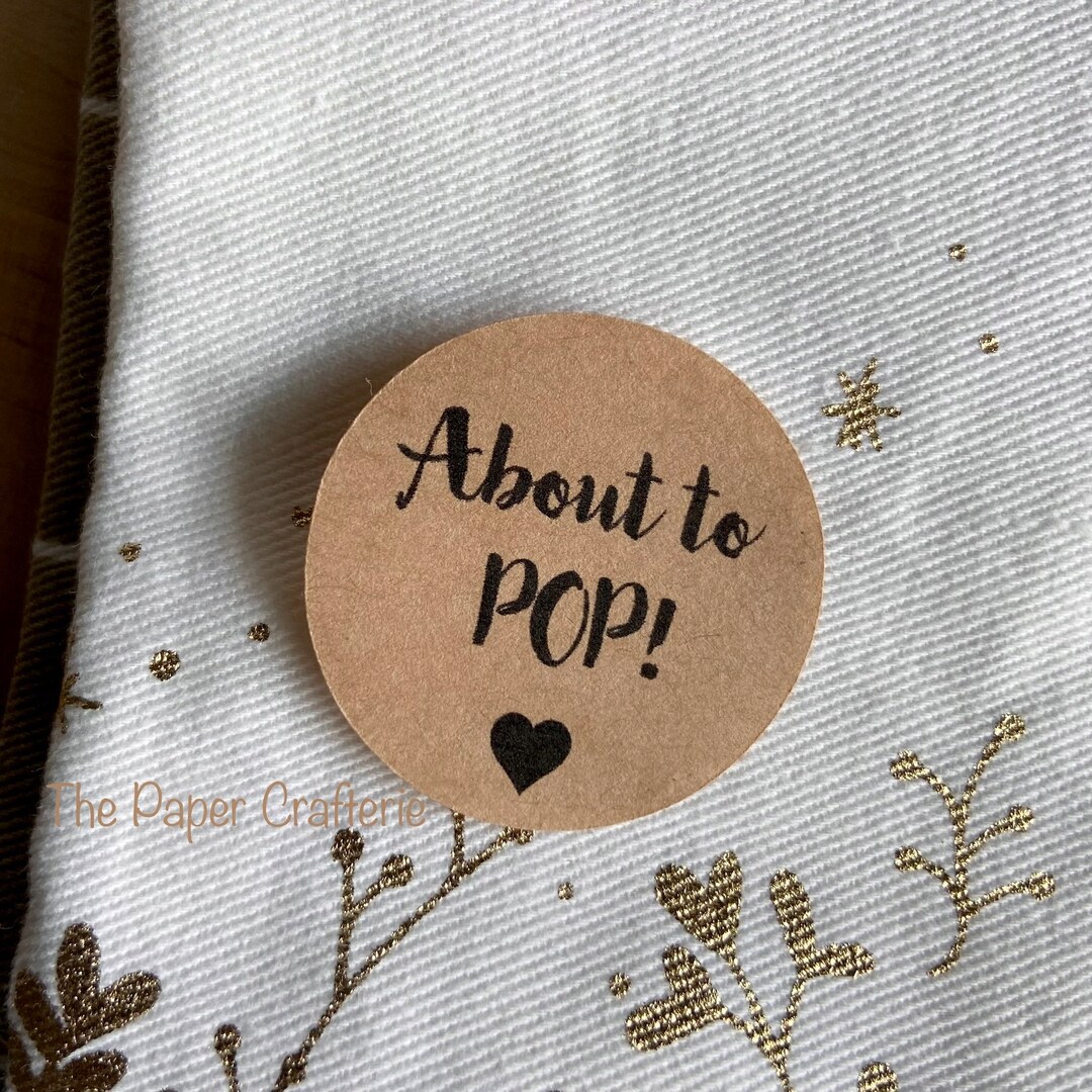 About to POP! Kraft Brown Round Stickers Baby Shower Ready to Pop ...