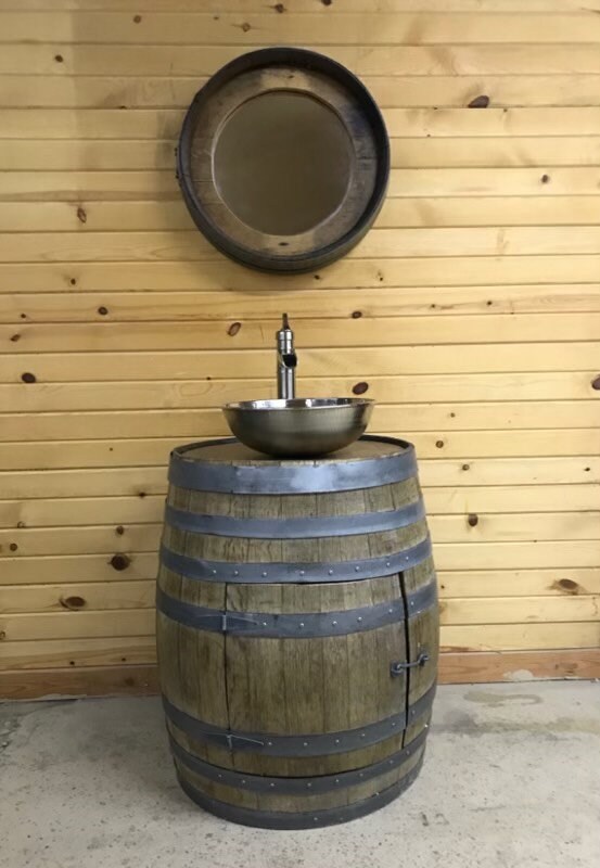 Wine Barrel Vanity with Vessel Sink and Faucet, Full Round Barrel