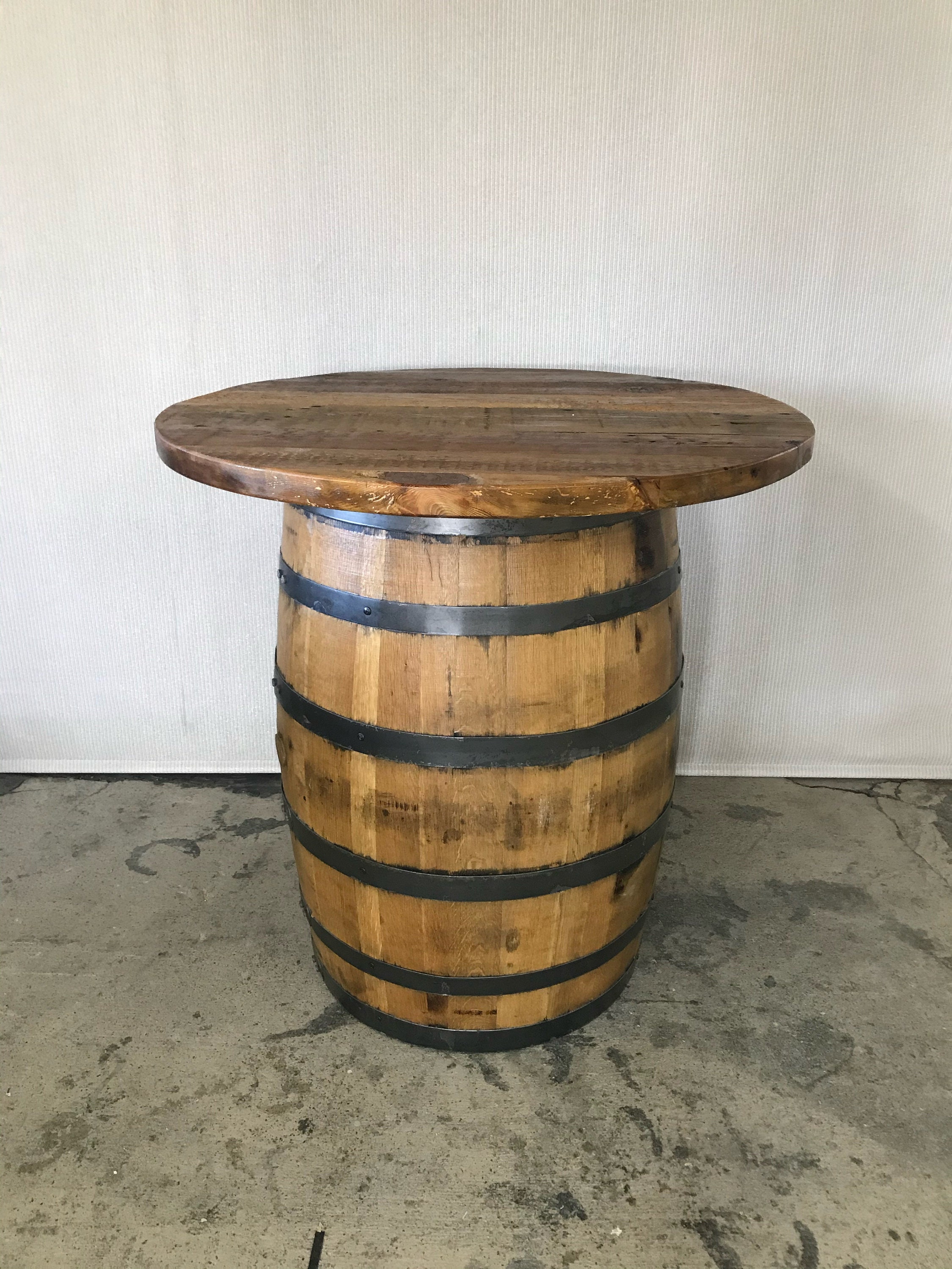 Whiskey Barrel Table with Barnwood Top