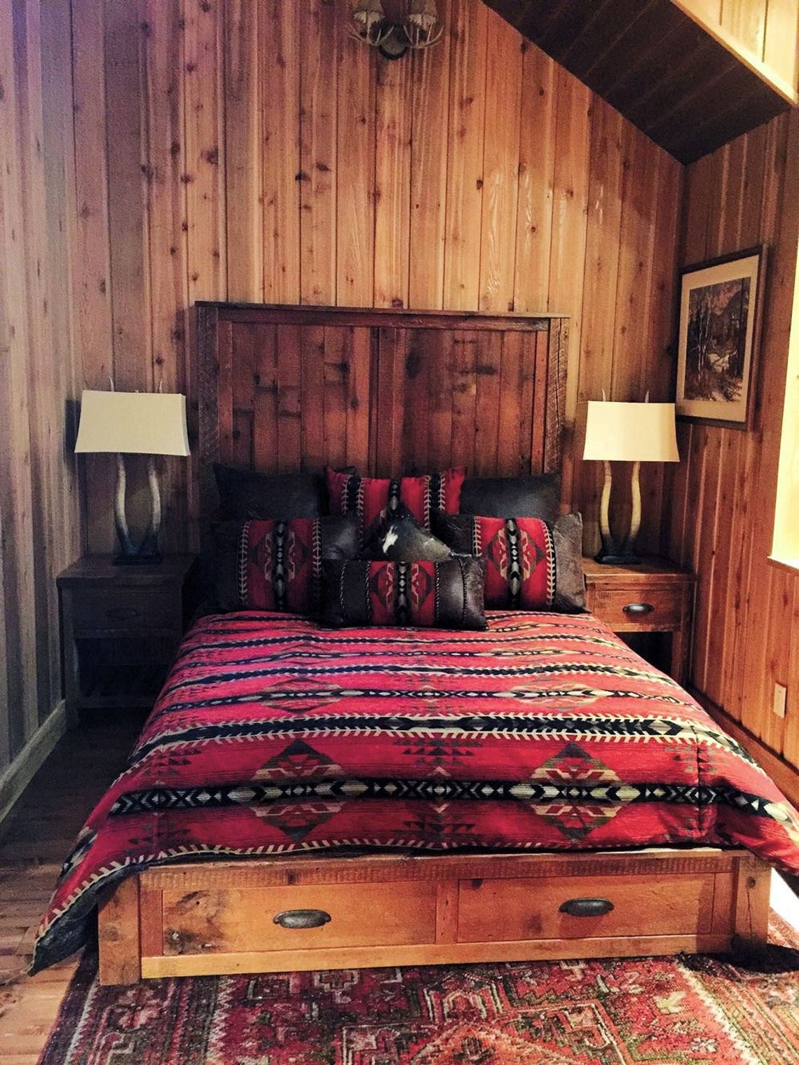 Barn Wood Platform Cabin Style Bed With Front Drawers - Etsy