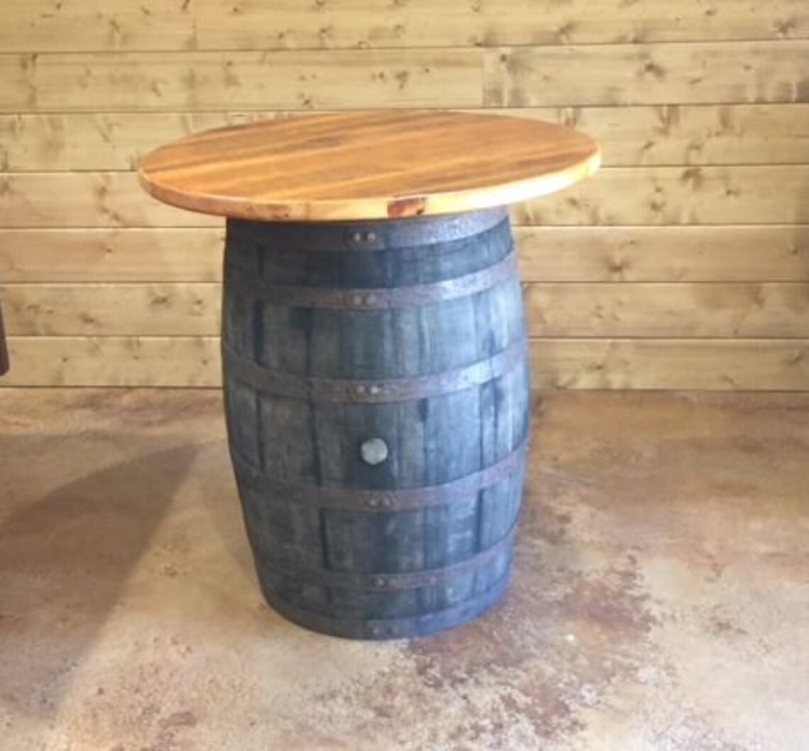 Whiskey Barrel Table With Barnwood Top | Etsy