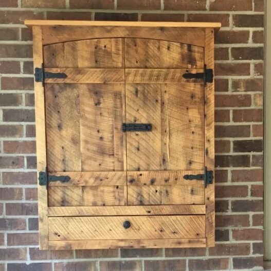 Reclaimed Arched Barnwood Dart Board Cabinet
