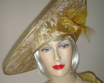 Gold 1950s 1960s Bridal Wedding hat Gold Church hat Gold