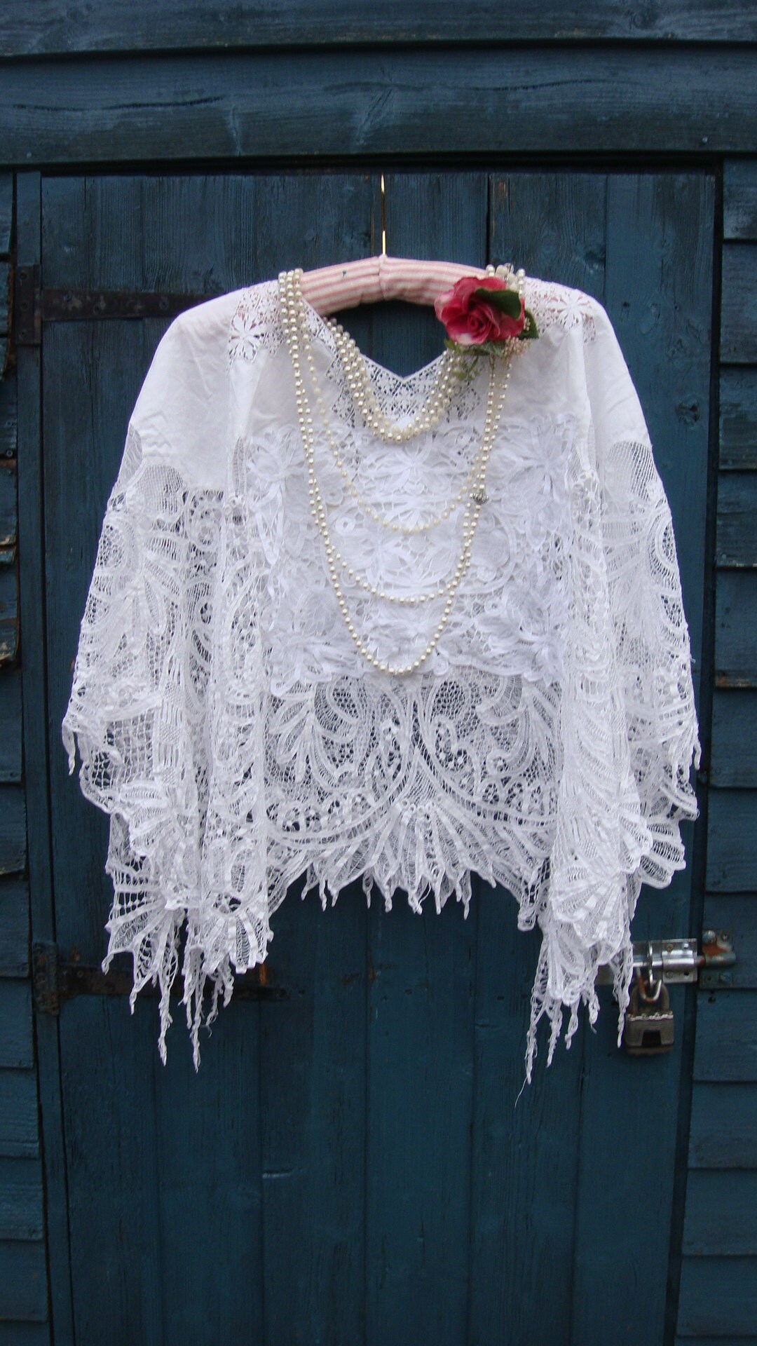 BRIDAL BATTENBURG ANTIQUE Cotton X Lace Reworked Tablecloth Cape Poncho ...