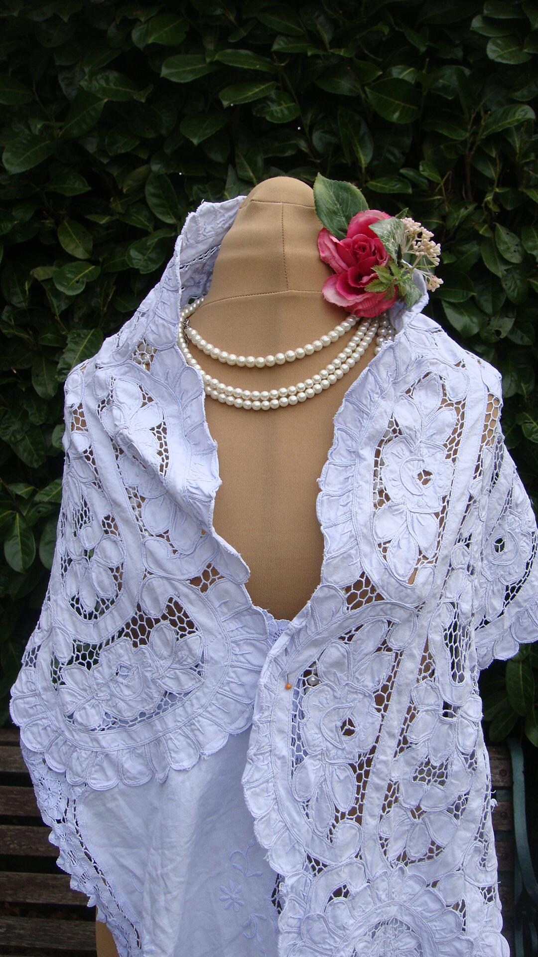 PASTEL PERIWINKLE BLUE X Cut Work Vintage Reworked Mats Scarf Hand Dyed ...