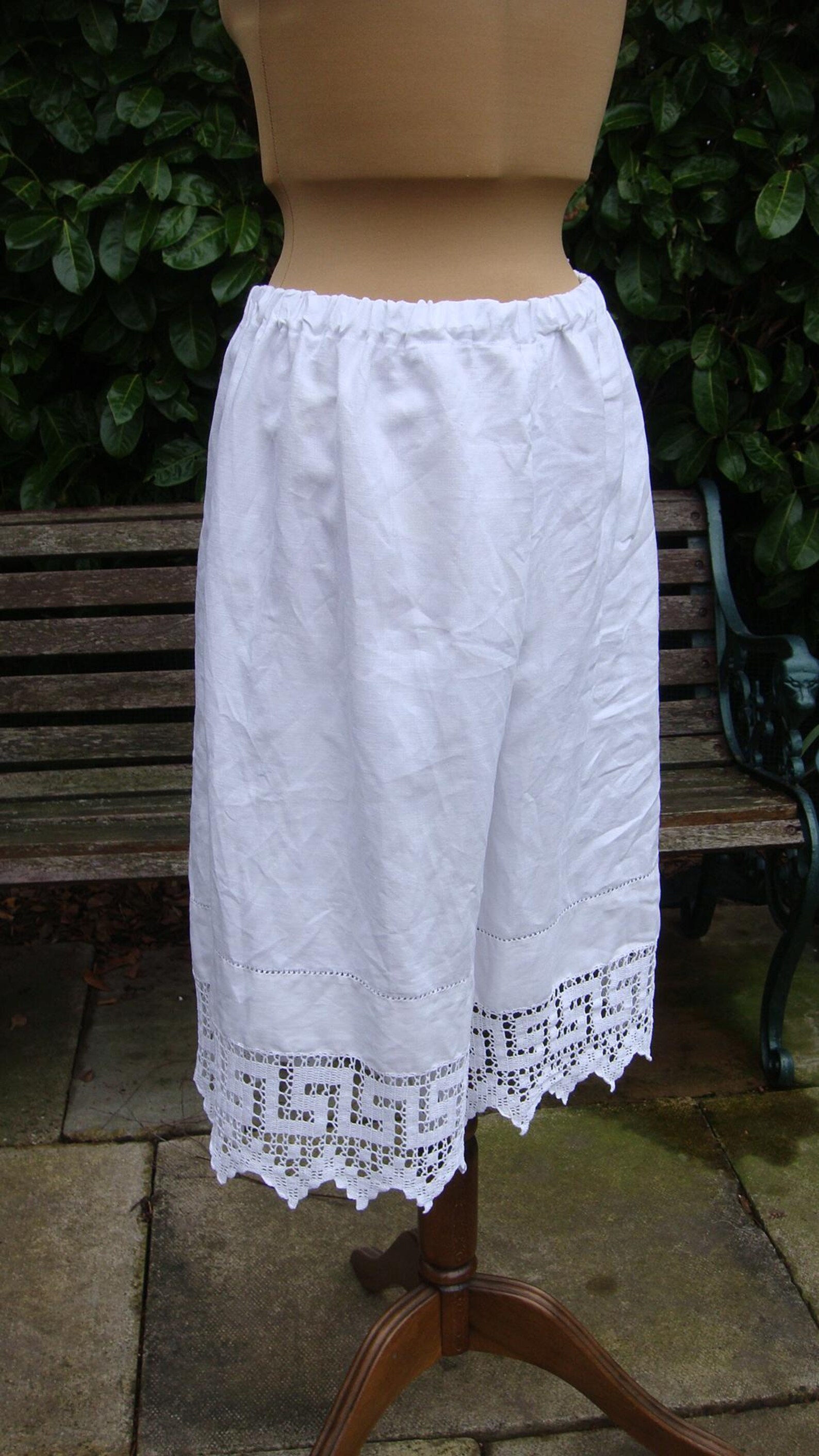 Lace Linen Bloomers: Reworked Vintage Tablecloth Wide Leg Pants Size L ...