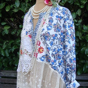 FLORAL LACE EMBROIDERED X Jacket Reworked Vintage Tablecloth Cotton ...