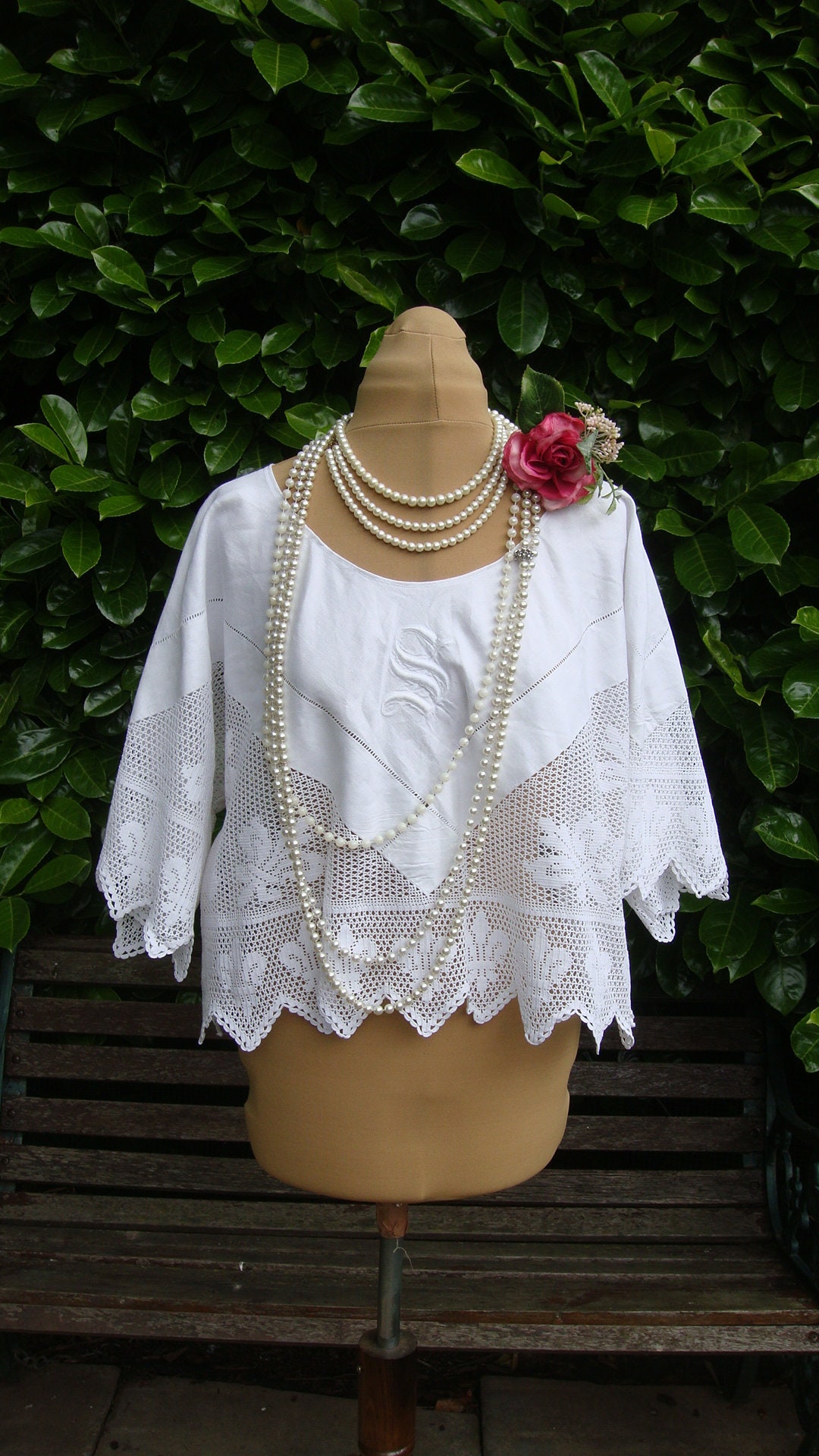 WHITE LINEN CROCHET Lace X Reworked Vintage Layering Boxy Top ...
