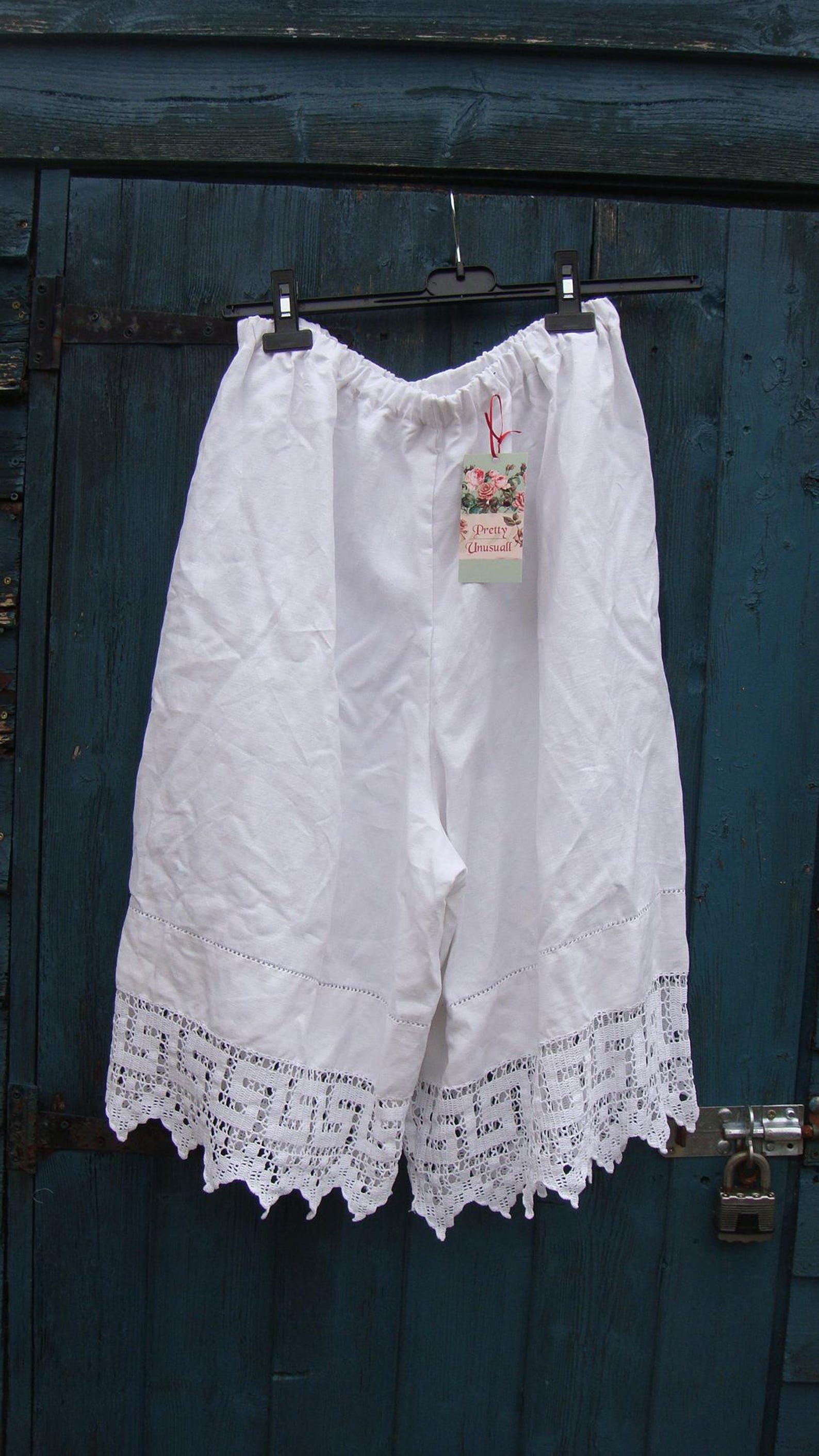 Lace Linen Bloomers: Reworked Vintage Tablecloth Wide Leg Pants Size L ...
