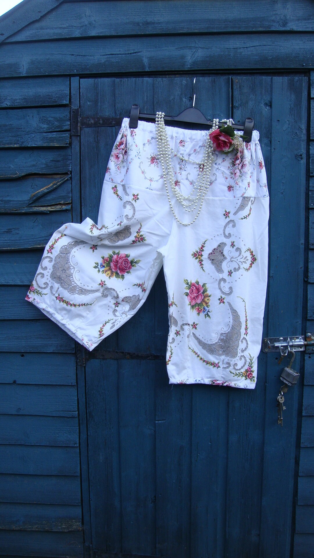 EMBROIDERED ROSE PANTS X Reworked Boho Vintage Tablecloth Pants Cotton ...