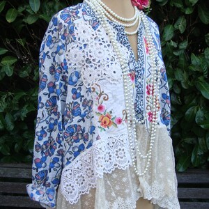 FLORAL LACE EMBROIDERED X Jacket Reworked Vintage Tablecloth Cotton ...