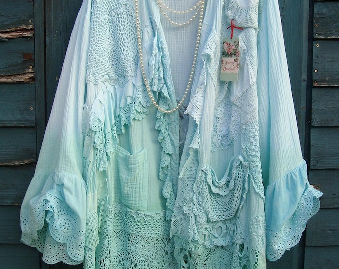 OMBRE PASTEL GREENS X Boho Crochet Reworked Duster Hand Dyed Lace ...
