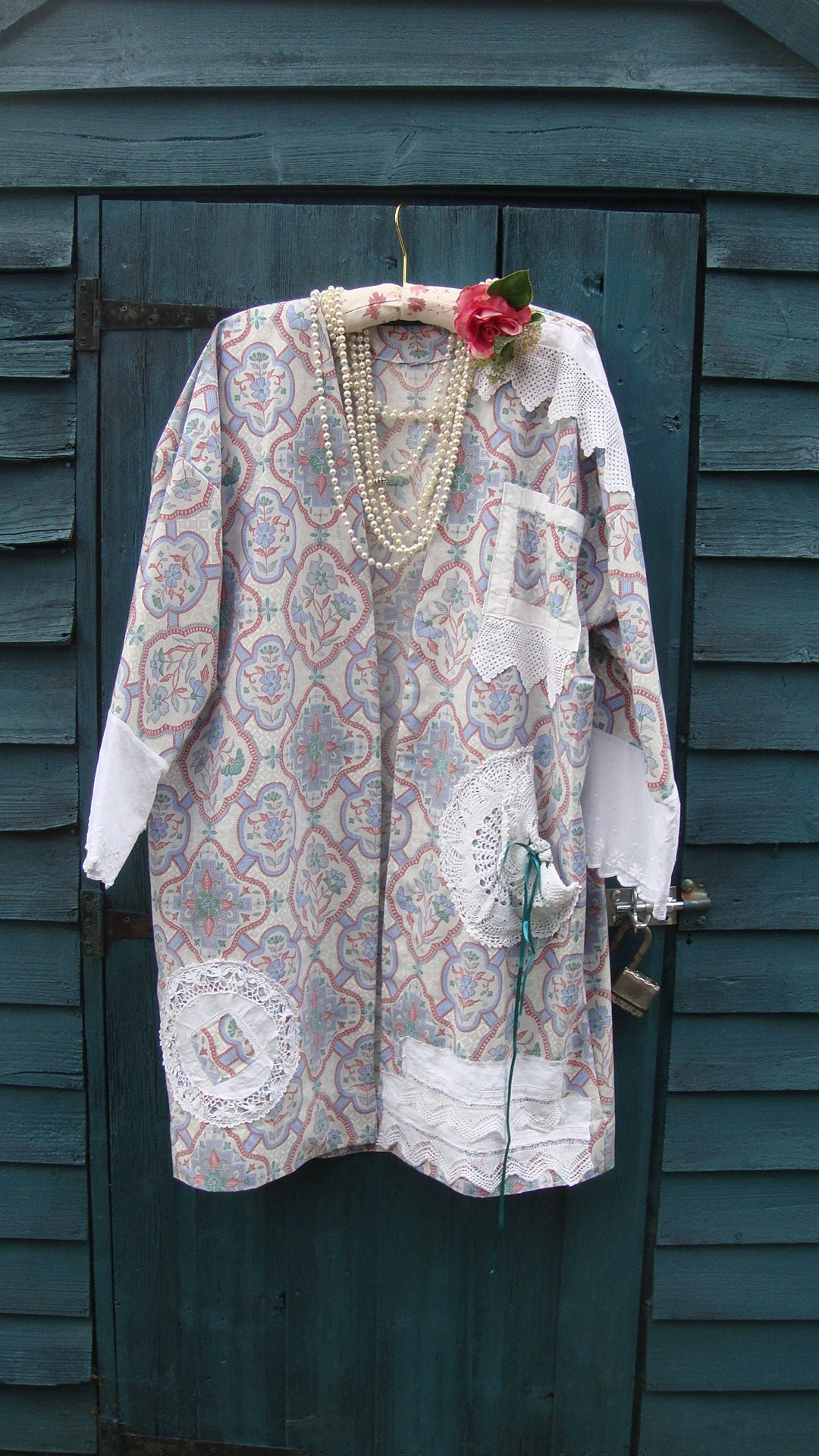 DUSTER BOHO TILE X Fabric Cotton Reworked Vintage Coat Kimono Loose ...