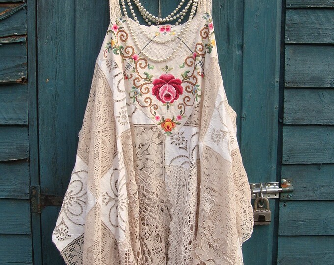 RESERVED DOILY Lace DRESS X Over Dress Apron Patchwork Reworked ...