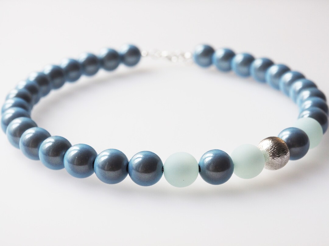 Magic Bead Necklace Light Blue Bleu Silver Miracle Beads Shimmer Bead ...