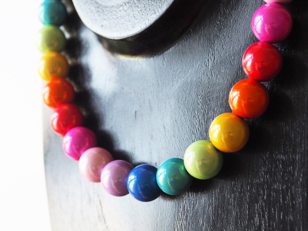 Rainbow Necklace With Glimmering Magic Beads Colorful Chain - Etsy