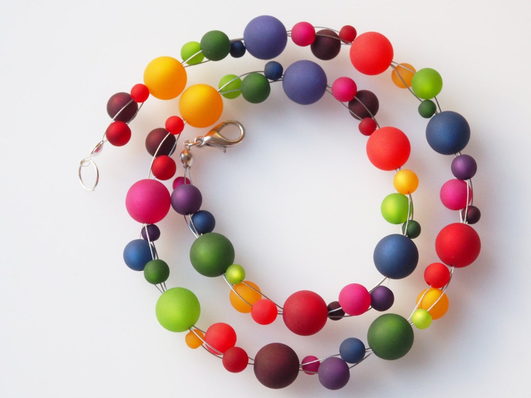 Rainbow Necklace Long Version Long Necklace Colorful Necklace Long ...