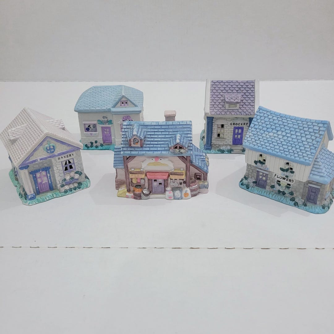 Vintage 90s Porcelain Easter Bunny Village Set of 5 | Cottage Bakery ...