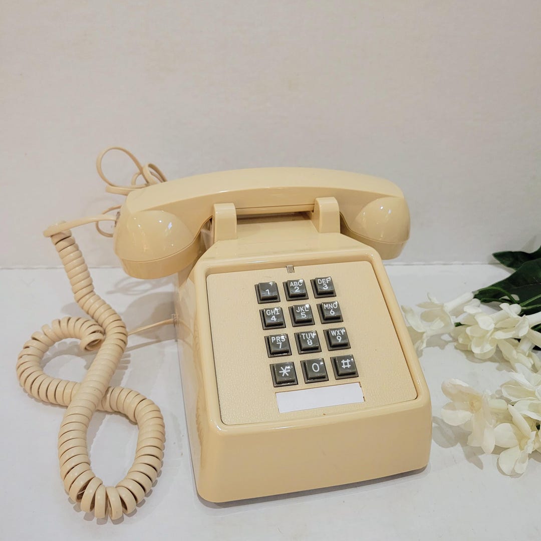 Vintage Push Tone Corded Retro Telephone Beige Classic Nostalgic by ...