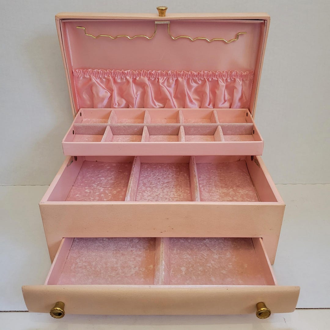 Vintage Lady Buxton Pink & Gold Jewelry Box With Drawer Mid Century ...