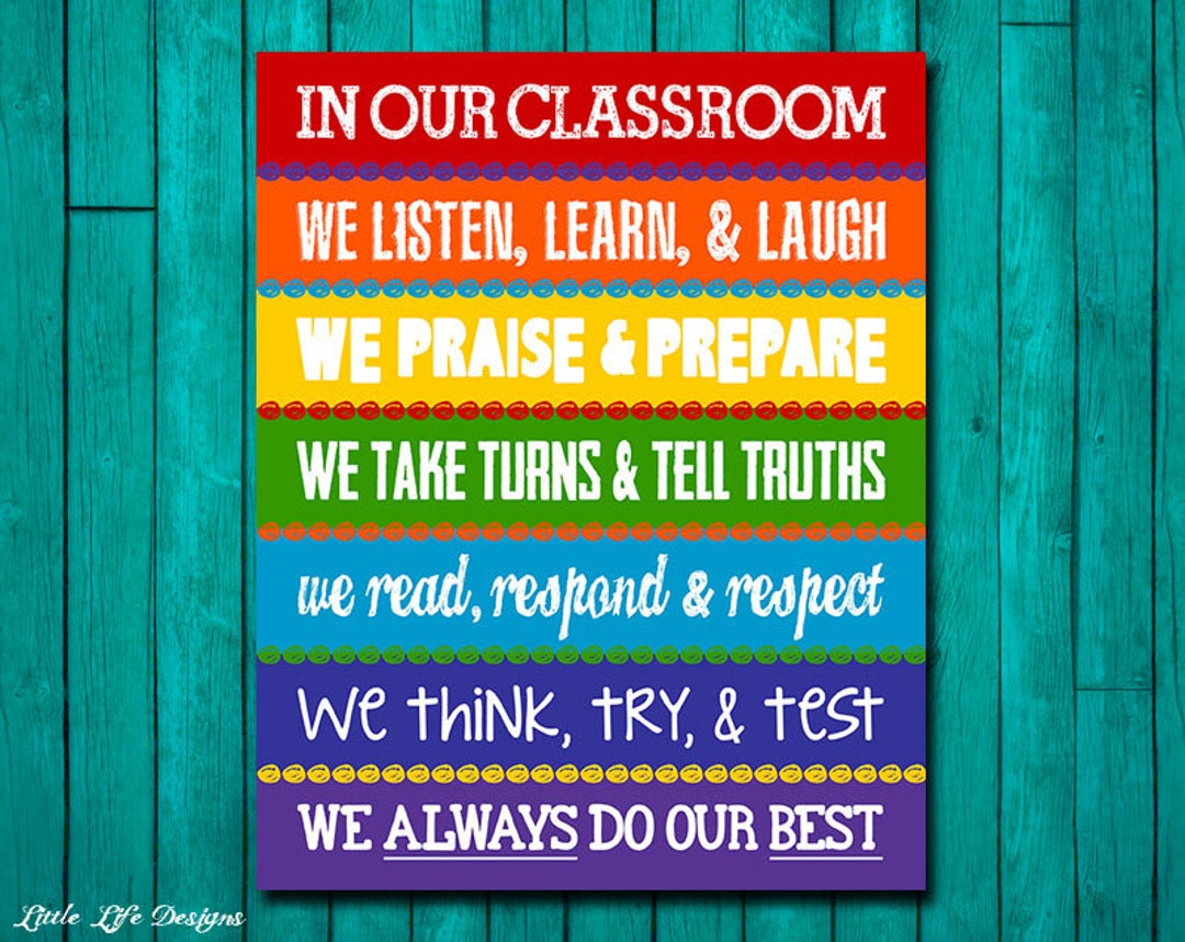 Classroom Decor Rainbow Classroom Rules Sign Classroom Teacher T Teacher Appreciation In