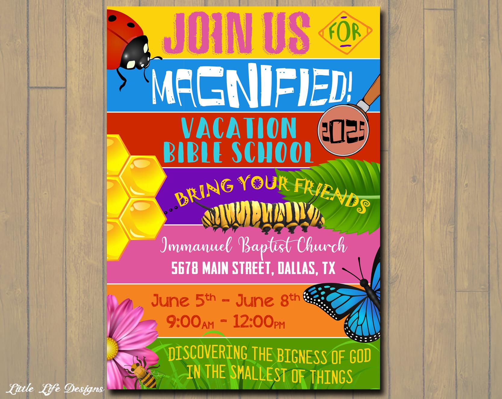 Magnified VBS Invitation 2025. Vacation Bible School Invite. Church ...