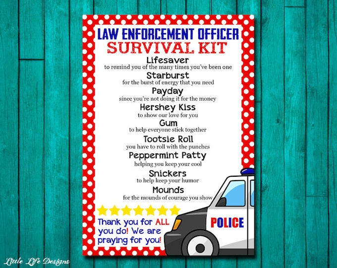 Law Enforcement Survival Kit Police Officer Gift Tag INSTANT DOWNLOAD ...