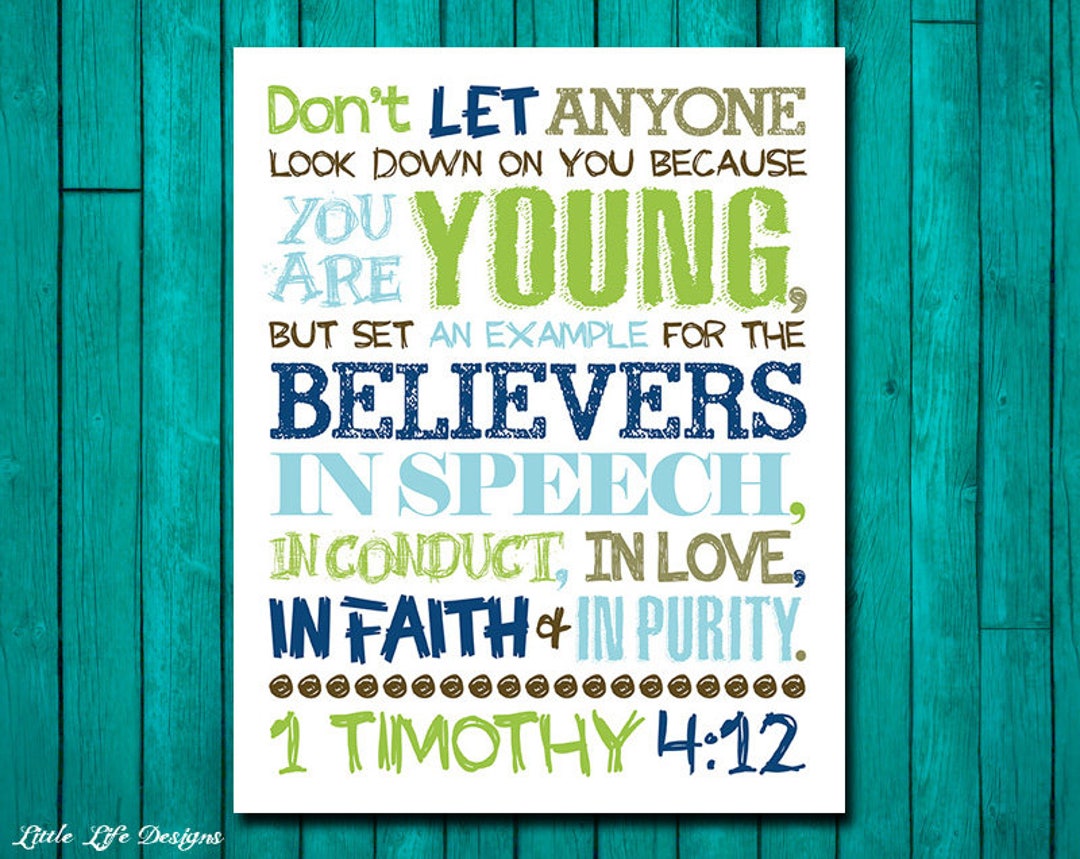 1 Timothy 4:12 Wall Art. Scripture. Boys Bible Verse. Christian Art ...