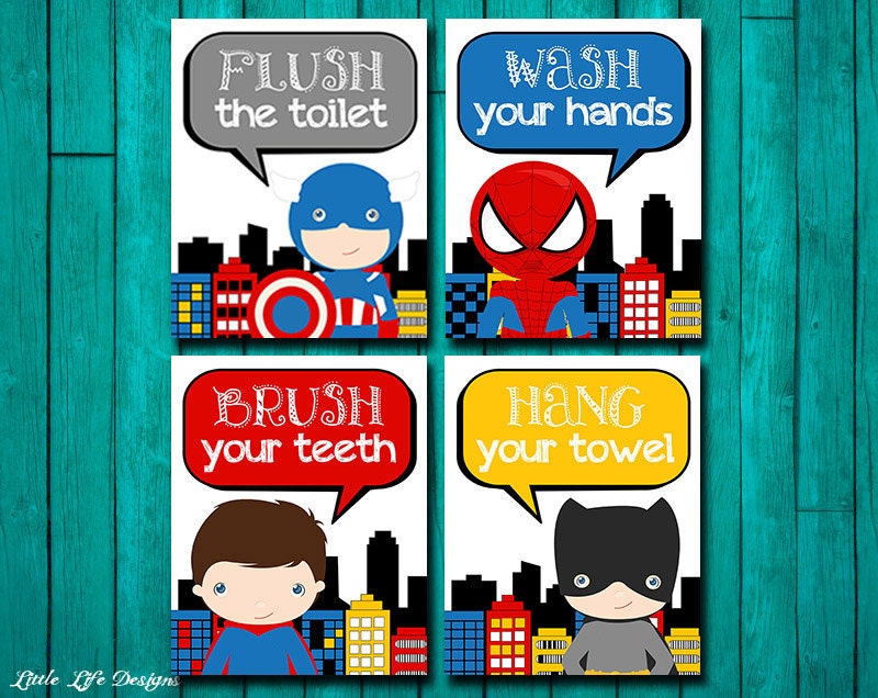 Superhero Bathroom Wall Art. Superhero Bathroom Decor. | Etsy