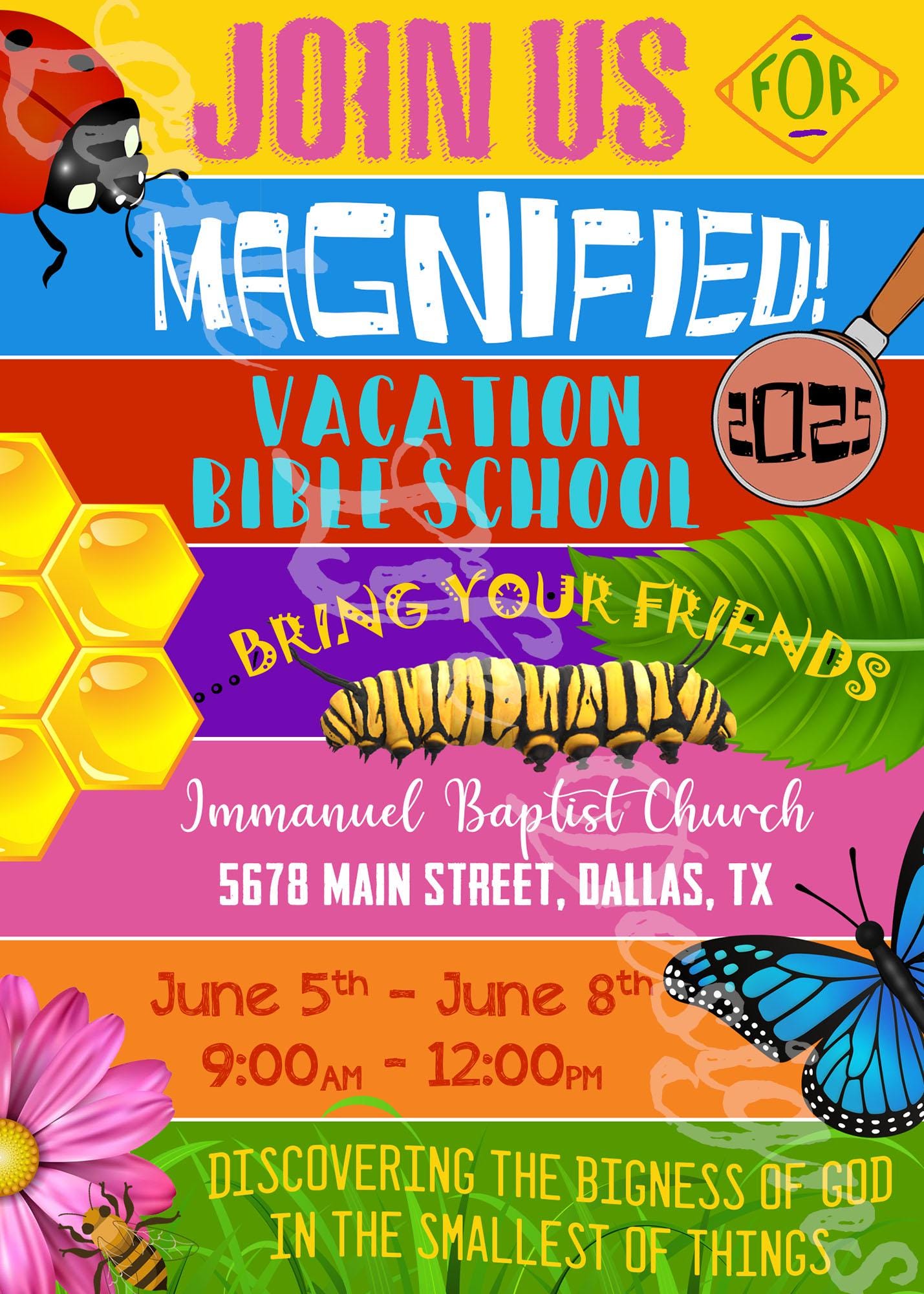 Magnified VBS Invitation 2025. Vacation Bible School Invite. Church ...