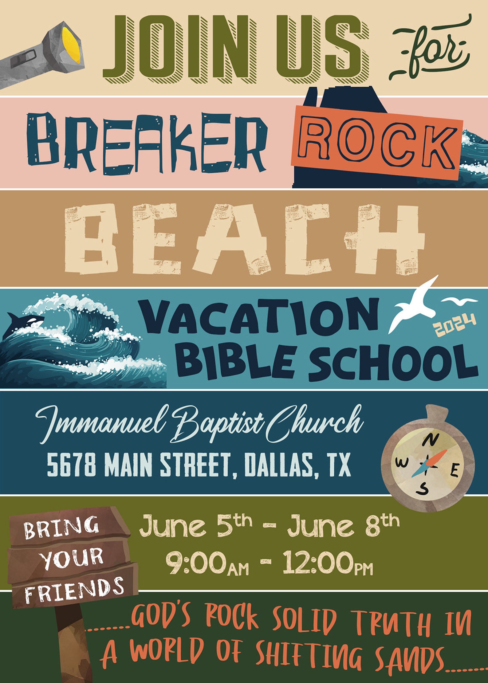 Breaker Rock Beach VBS Invitation 2024. Vacation Bible School Invite ...