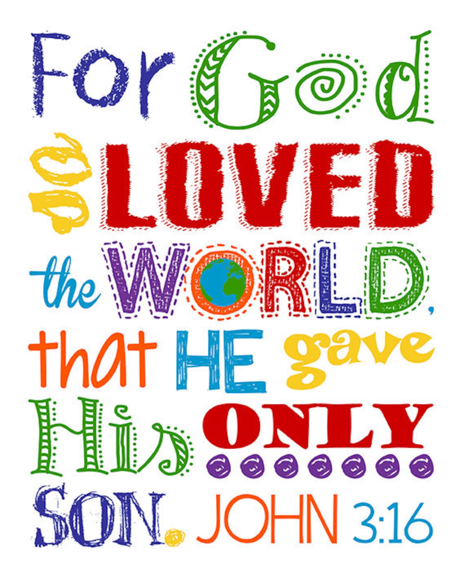 For God so Loved the World. John 3:16. Church Wall Art. Sunday School ...