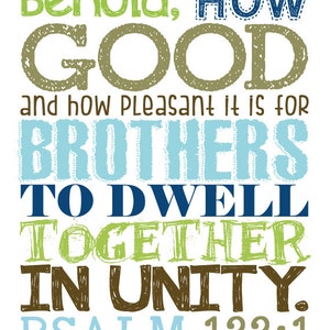 Brothers Wall Art. Boys Room Decor. Psalm 133:1. Scripture. Bible Verse ...