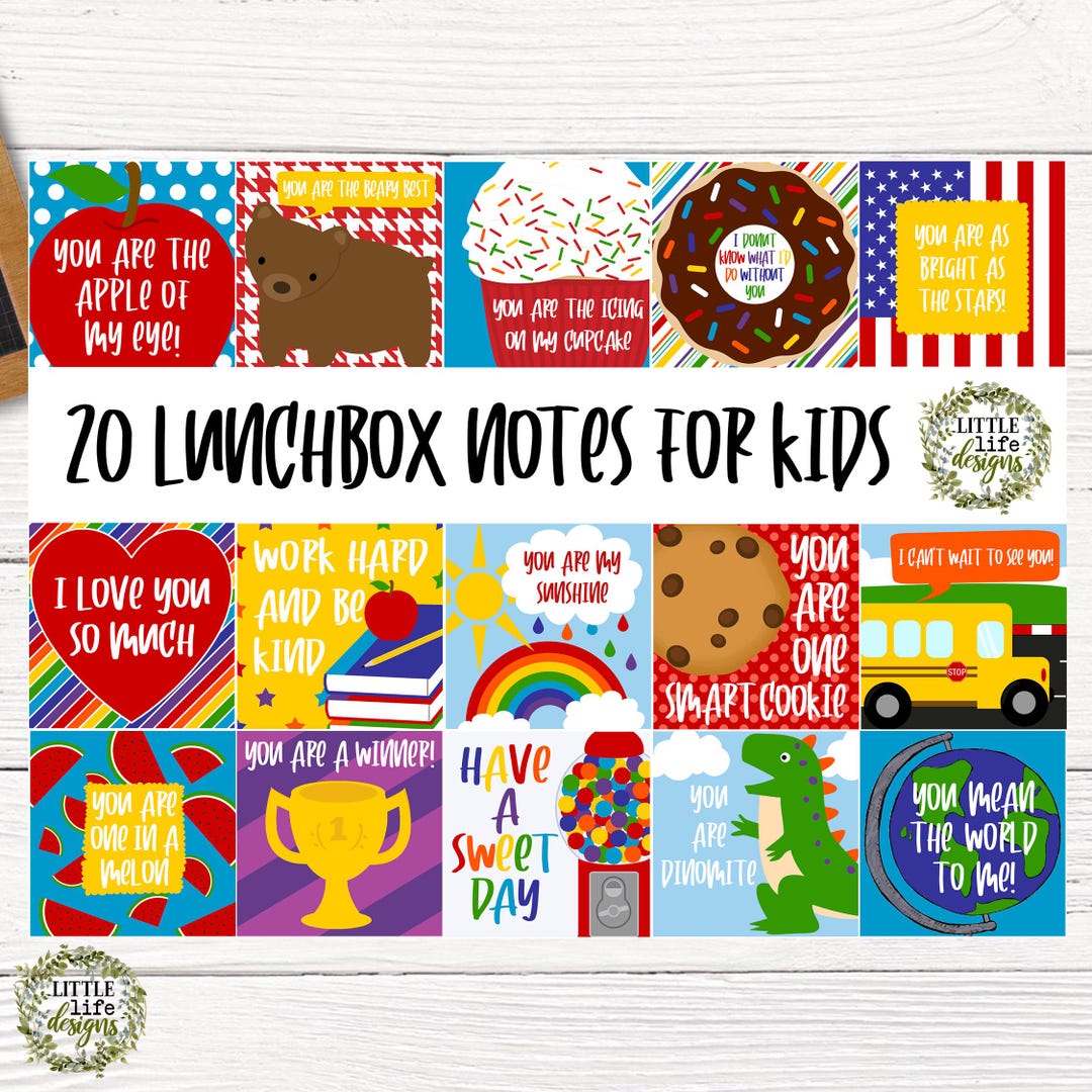 Lunchbox Notes for Kids. Printable Lunch Notes. Printable Lunch Box ...
